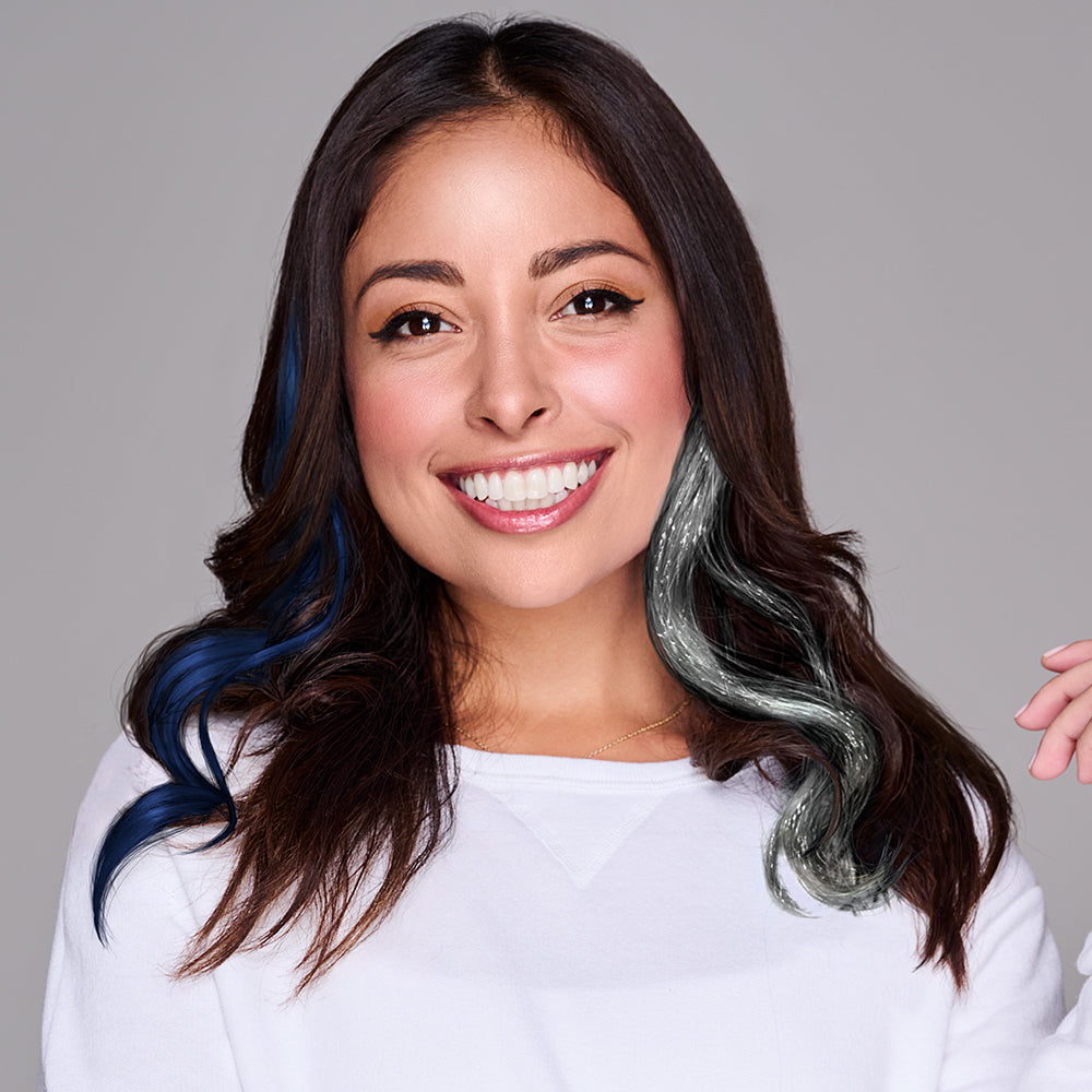SW 2PC WAVY CLIP-IN COLOR - BLUE 282 & SILVER SHIMMER - Hairdo USA